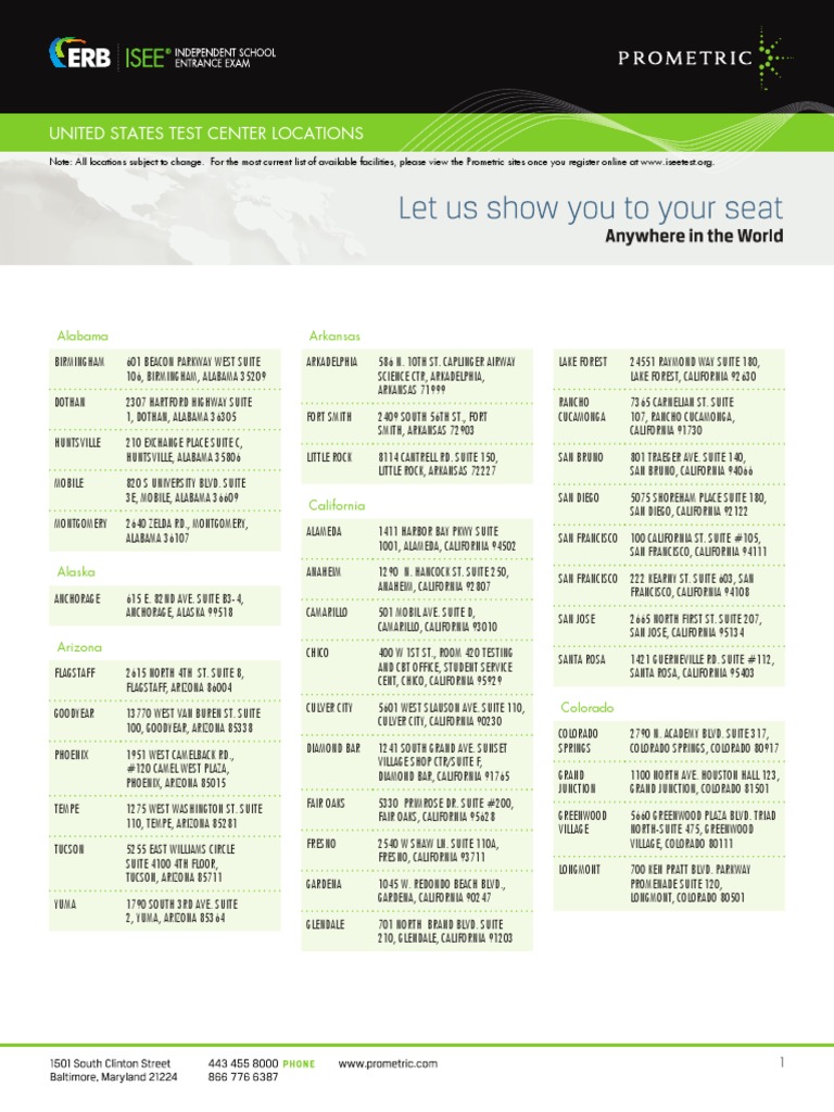 ISEE Prometric Locations | PDF | Tennessee | Georgia (U.S. State)