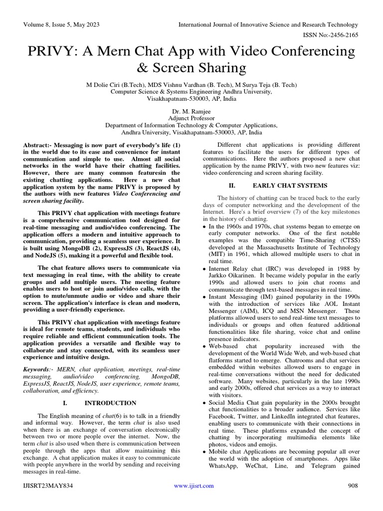 PRIVY a Mern Chat App With Video Conferencing & Screen Sharing | PDF | Instant Messaging ...