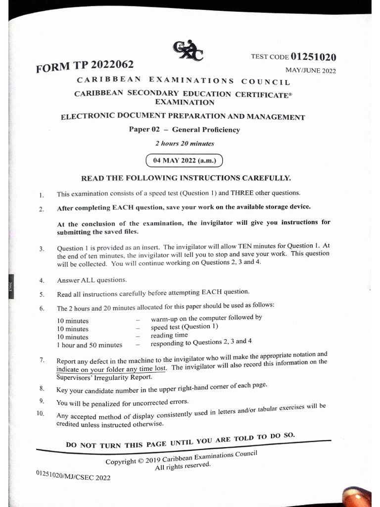 Csec Edpm P2 2022 | PDF