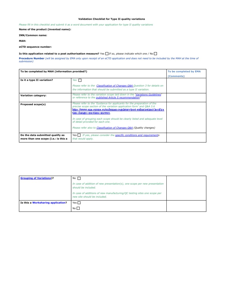 Validation Checklist Type II Quality Variations en | PDF