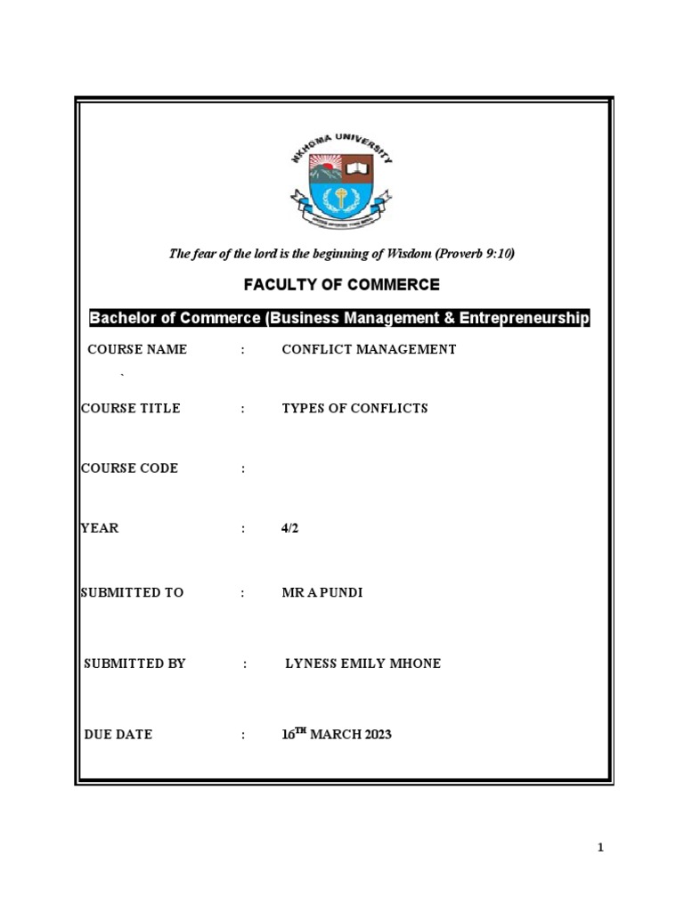 Conflict Management - Assignment 1 | PDF | Conflict (Process ...