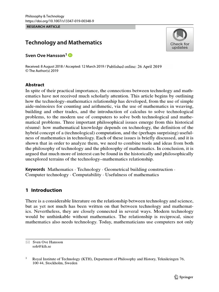 Technology and Mathematics | PDF | Mathematics | Mathematical Proof