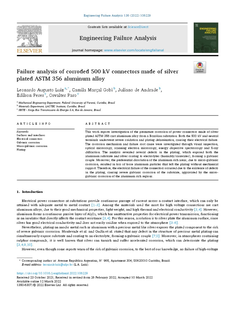 Failure Analysis of Corroded 500 KV Connectors Made of Silver Plated ...