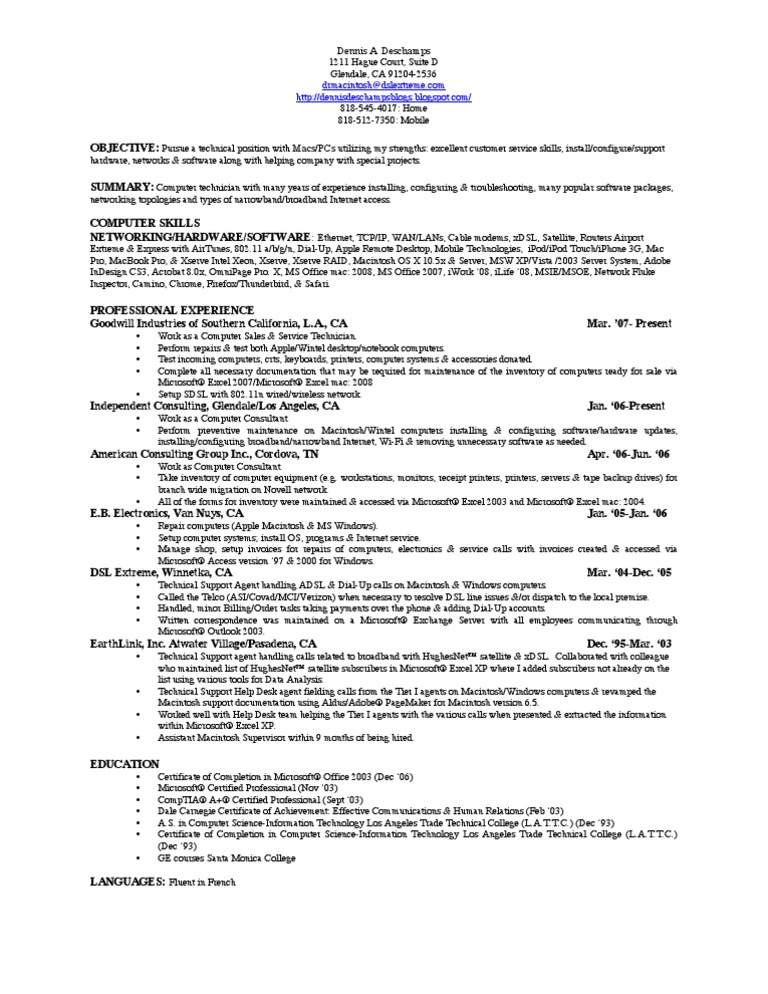 Resume Dennis | PDF | Macintosh | Digital Subscriber Line