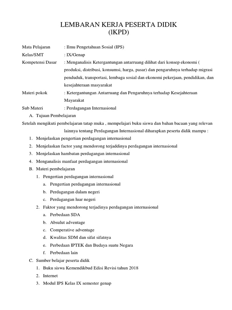 Lembaran Kerja Peserta Didik SMP | PDF