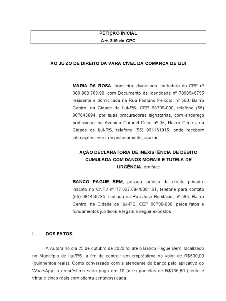Petição Inicial de Estudo de Caso - Ação Declaratória | PDF | Justiça ...