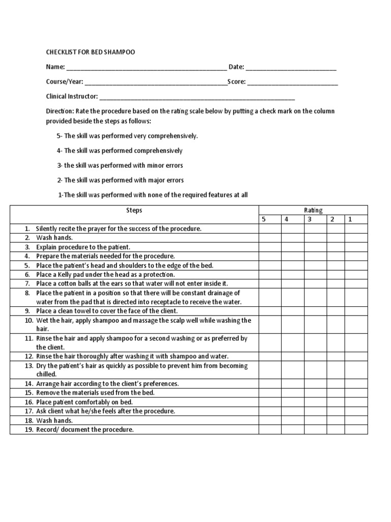 Checklist For Bed Shampoo | PDF | Science & Mathematics