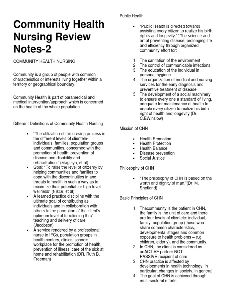 Community Health Nursing Review Notes | Download Free PDF | Preventive ...