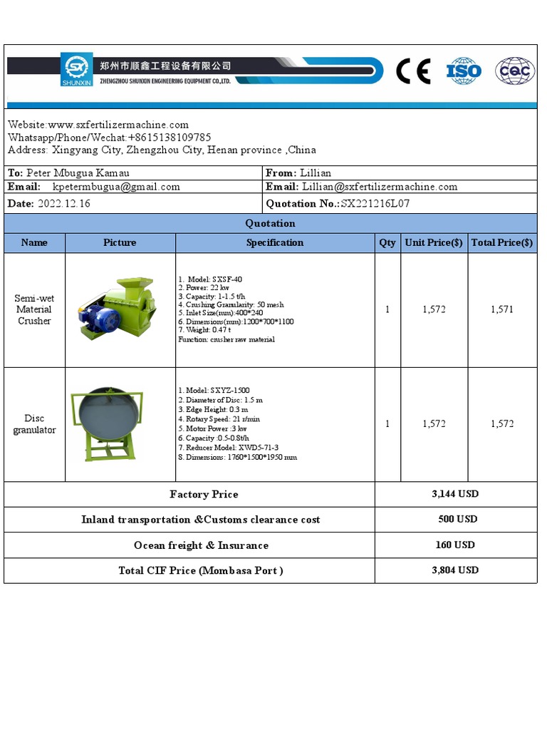 Fertilizer Machine Quotation Details | PDF | Transport