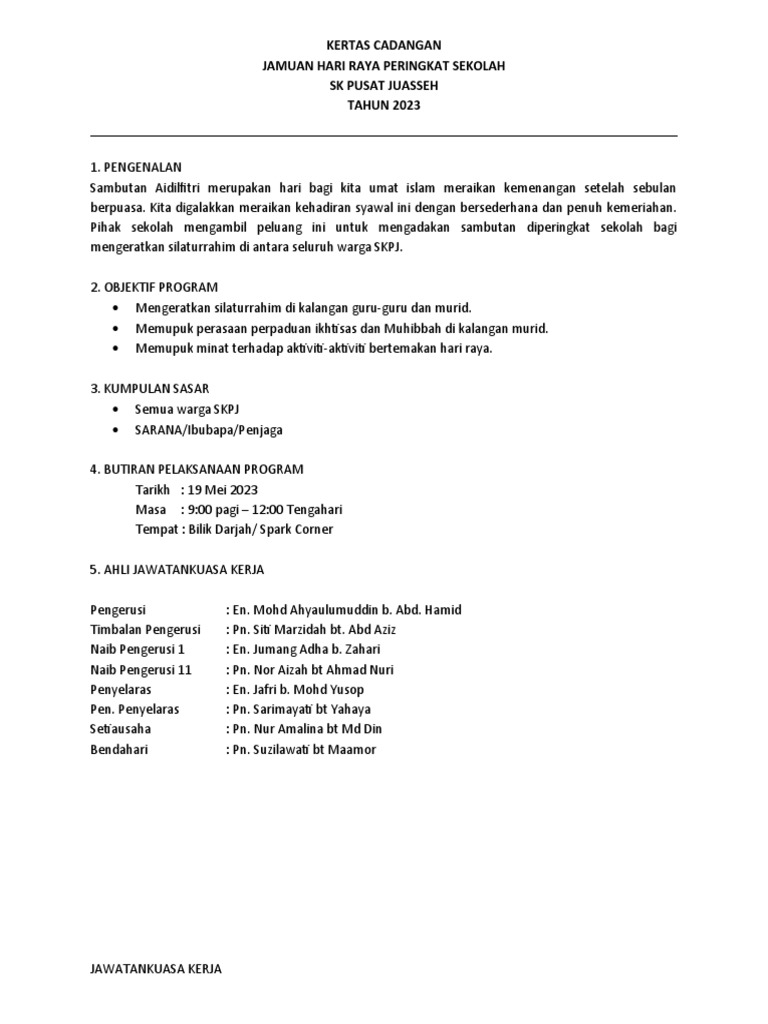 SAMBUTAN HARI RAYA SKPJ | PDF