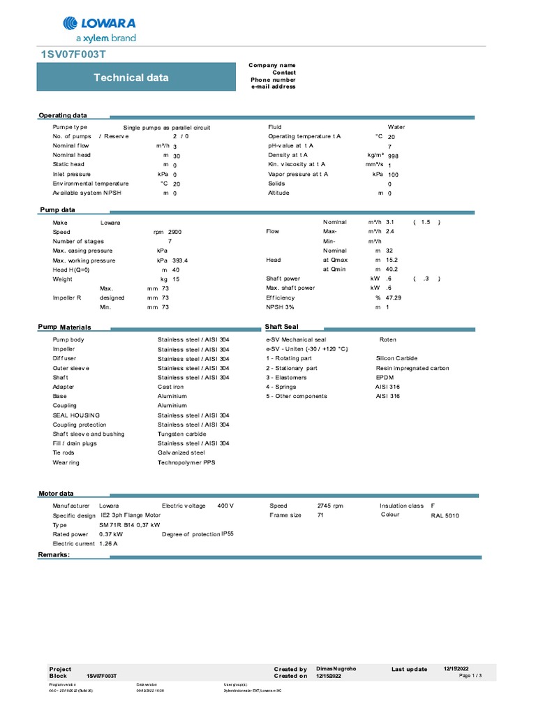 Pompa Booster 1,5 m3h @30m (3 PH) | PDF | Pump | Physical Sciences