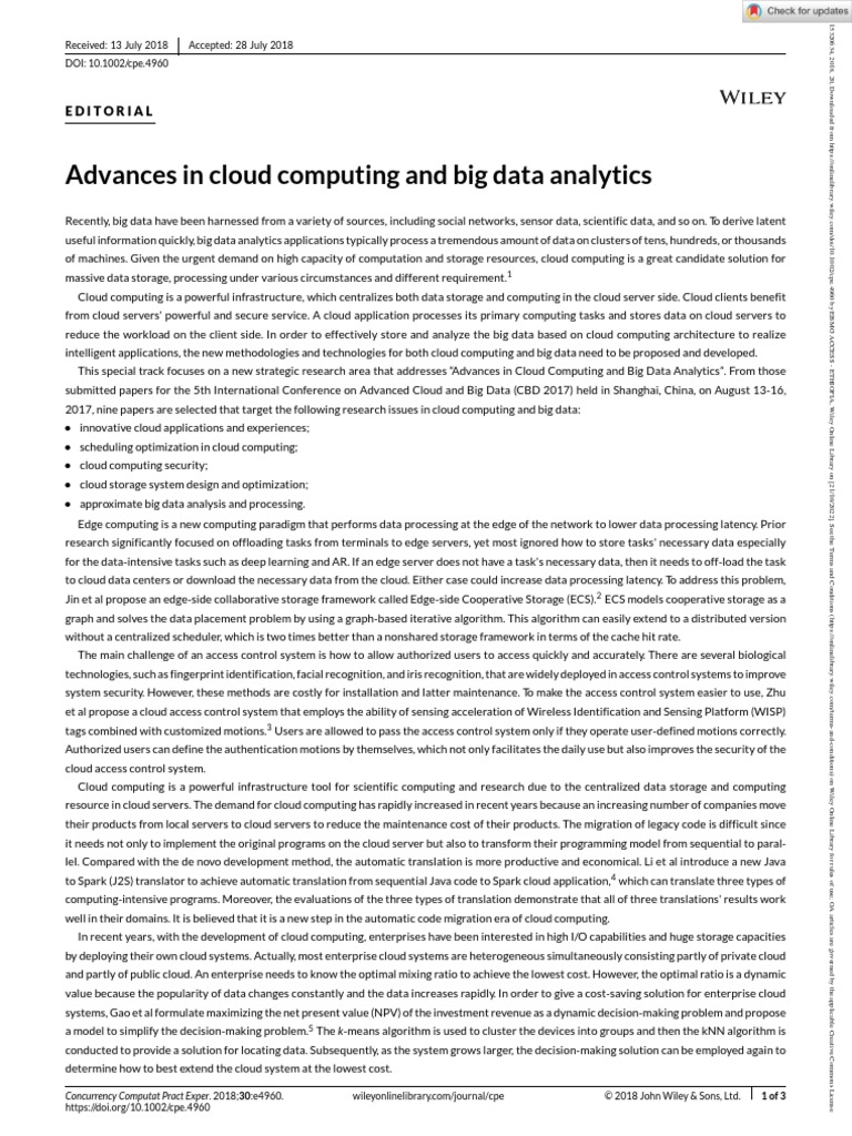Concurrency and Computation - 2018 - Dong - Advances in Cloud Computing ... Concurrency and Computation - 2018 - Dong - Advances in Cloud Computing ...