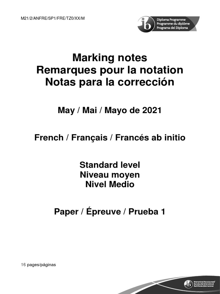 French Ab Initio Paper 1 SL Markscheme French | PDF | Blog ...