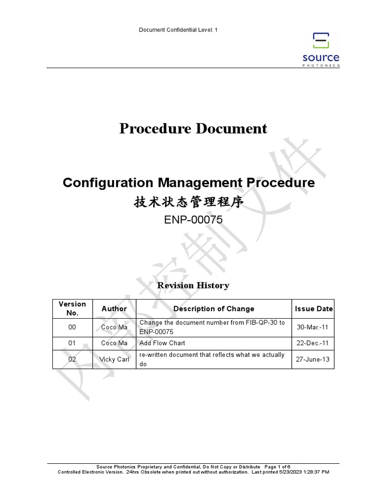ENP-00075 Rev02 Configuration Management Procedure130627 | PDF | Proprietary Software | Computer ...