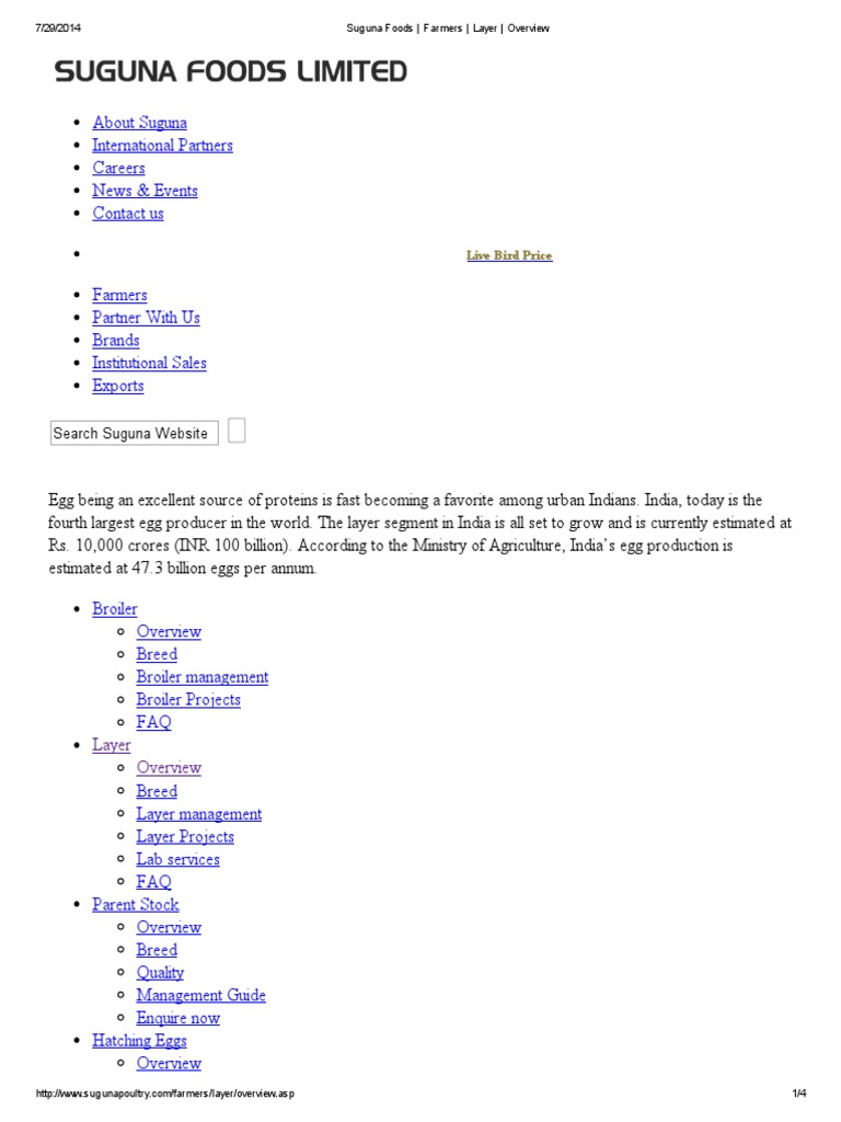 Suguna Foods - Farmers - Layer - Overview | PDF | Egg As Food | Poultry