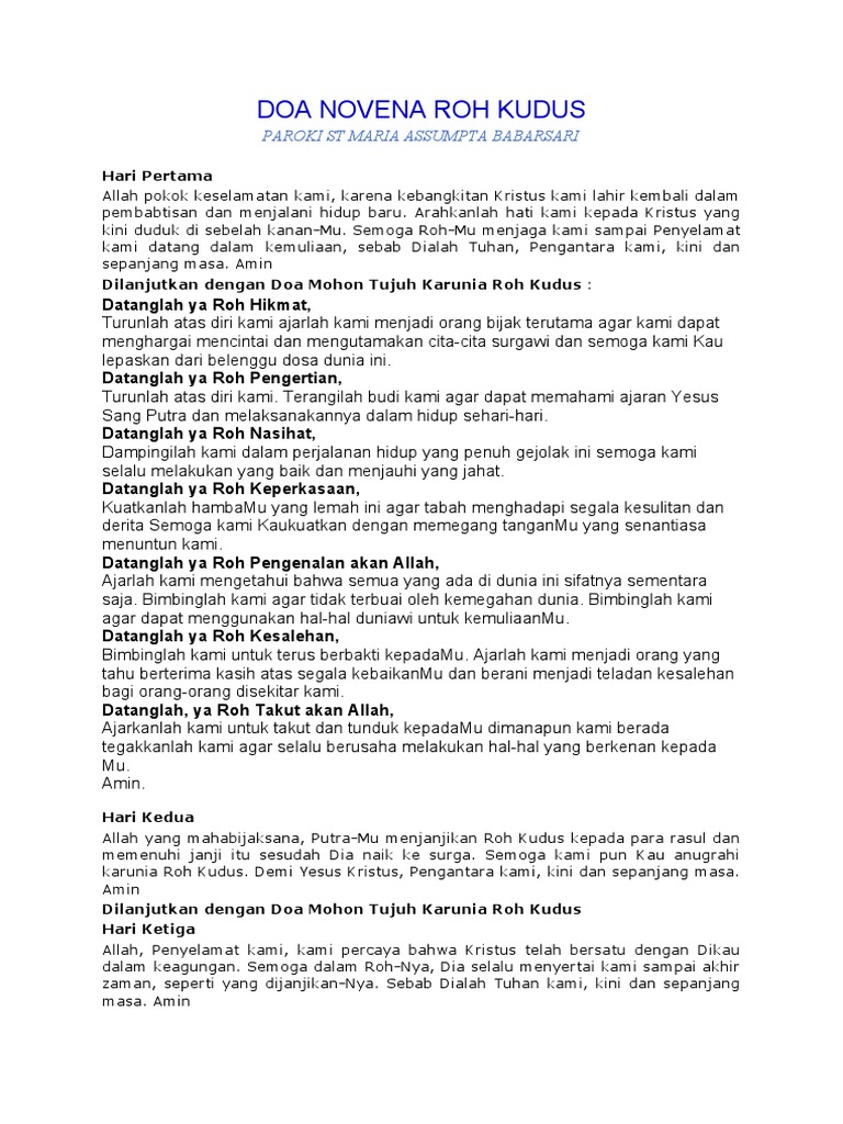 Novena Roh Kudus 2023 - Babarsari | PDF