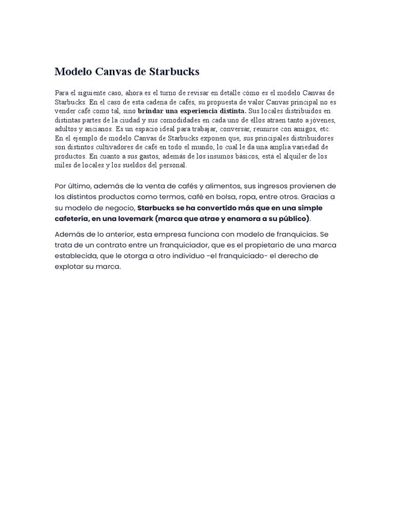 Análisis del Modelo Canvas de Starbucks | PDF | Negocios
