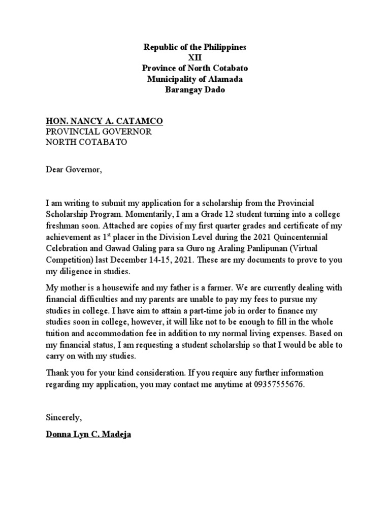 Application Letter For Scholarship | PDF | Career & Growth