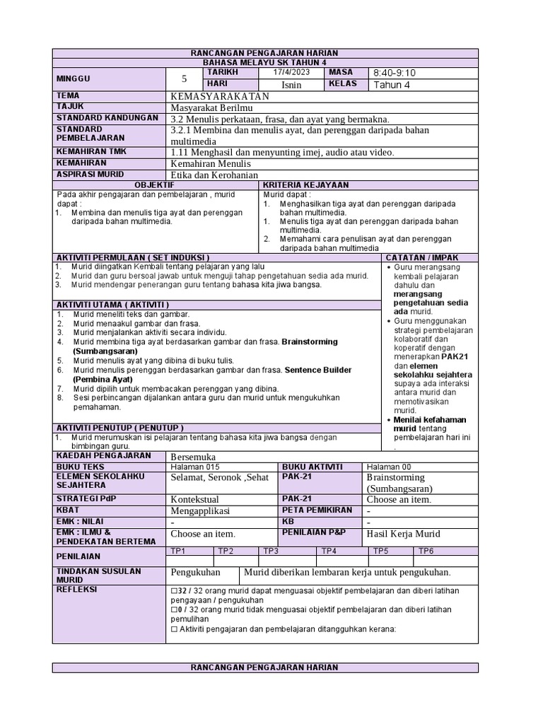 Bahasa Melayu Tahun 4 Minggu 5 Pdf
