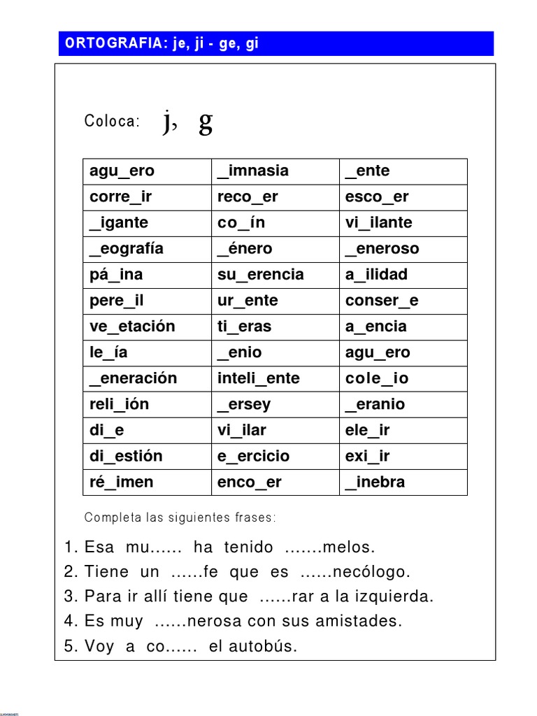 Coloca:: ORTOGRAFIA: Je, Ji - Ge, Gi | PDF
