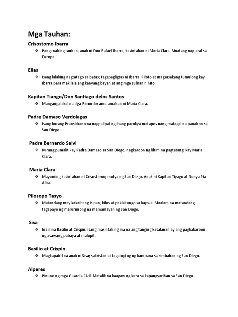 Mga Tauhan Sa Noli Me Tangere | PDF