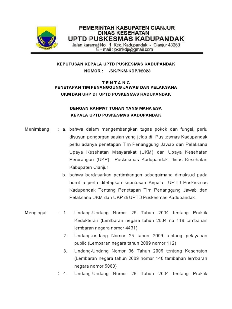 SK Penanggung Jawab Ukm Dan Ukp-1 | PDF
