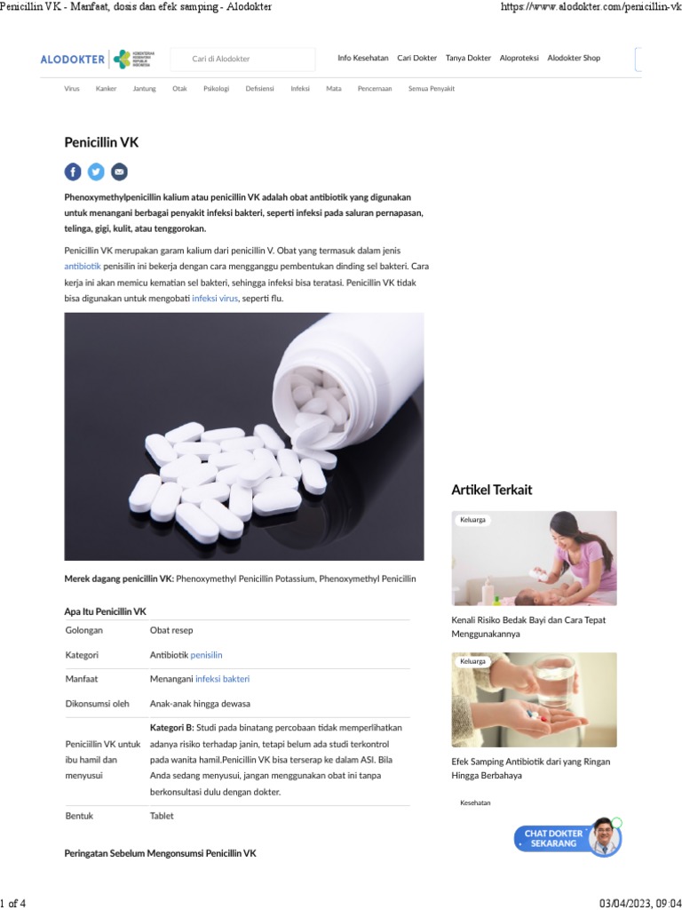 Penicillin VK - Manfaat, Dosis Dan Efek Samping - Alodokter | PDF