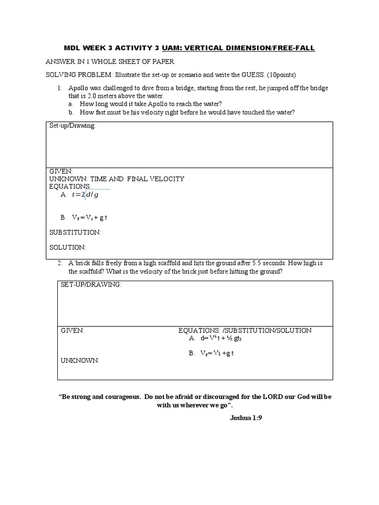 Week 3 Activity 3 Uam Free Fall | PDF | Science & Mathematics