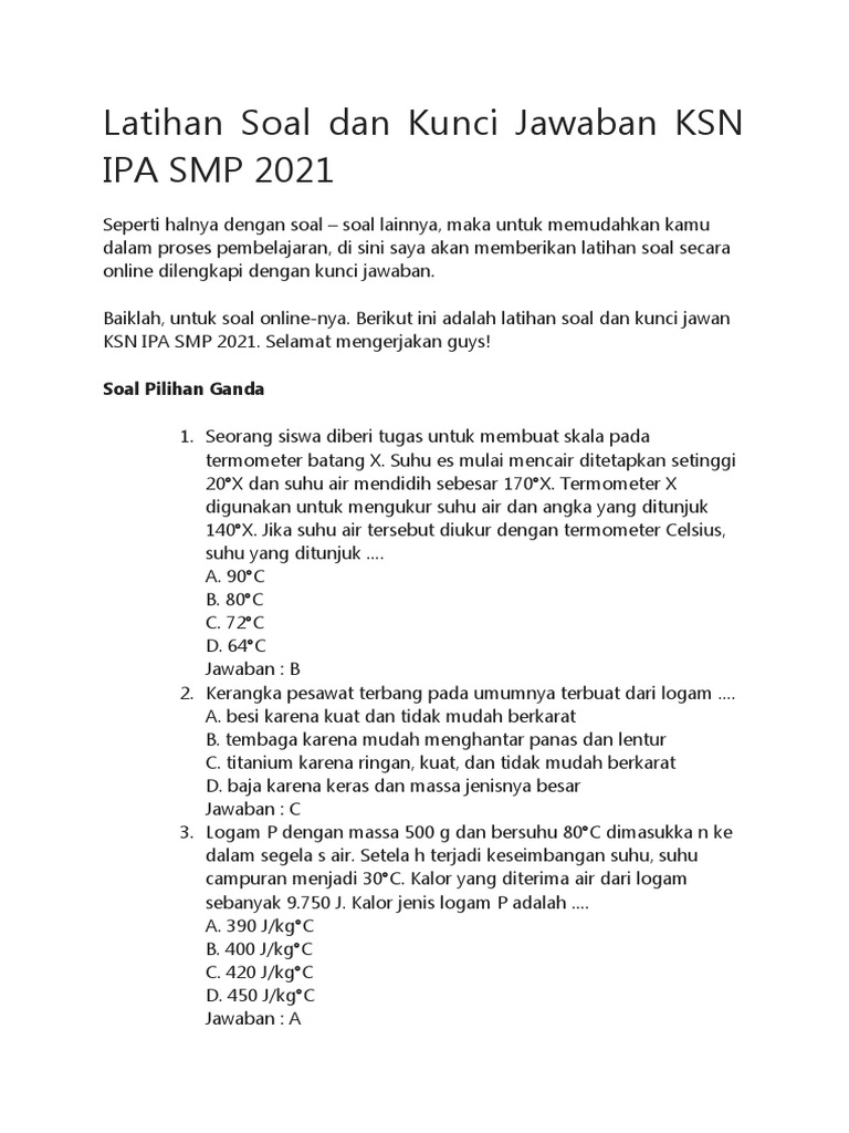 Latihan Soal KSN IPA SMP 2021 | PDF