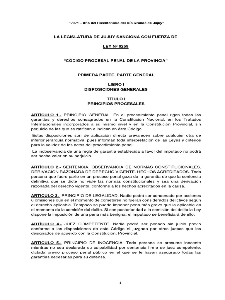 Cod- Procesal Penal Jujuy 2022 (Ley 6259 Mod- 6301) | PDF | Sentencia ...