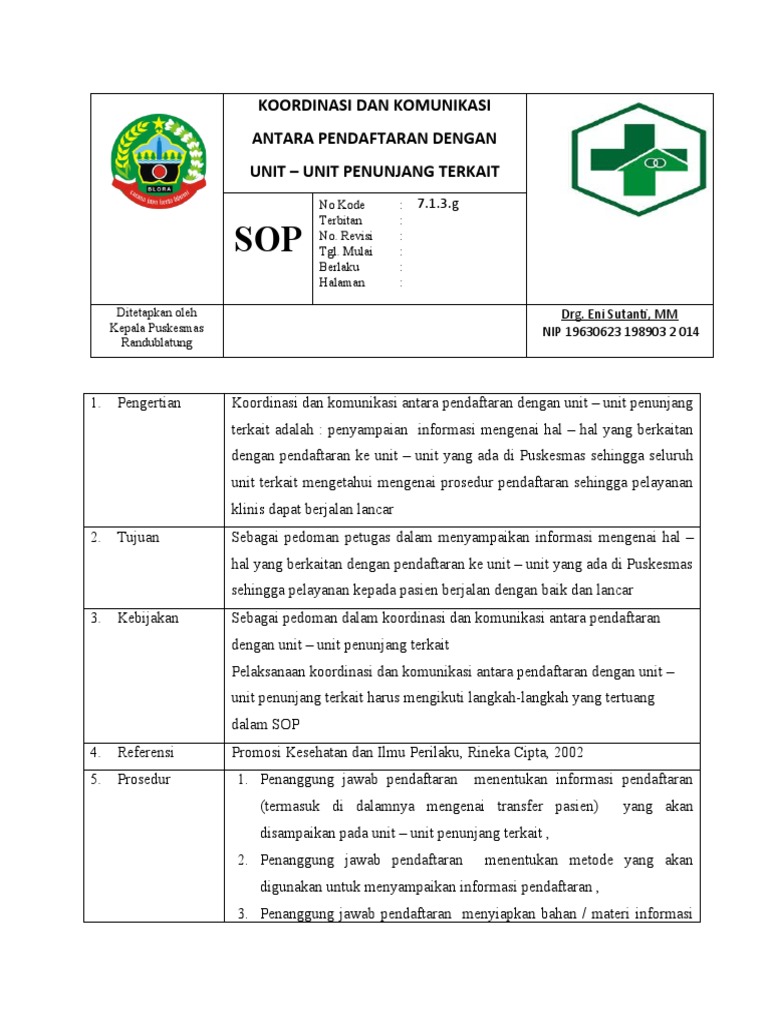 7.1.3.g.SPO Koordinasi Dan Komunikasi Antara Pendaftaran Dengan Unit ...