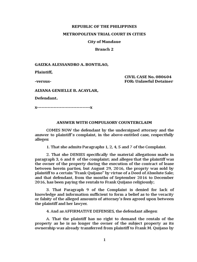 Answer | Download Free PDF | Lawsuit | Complaint