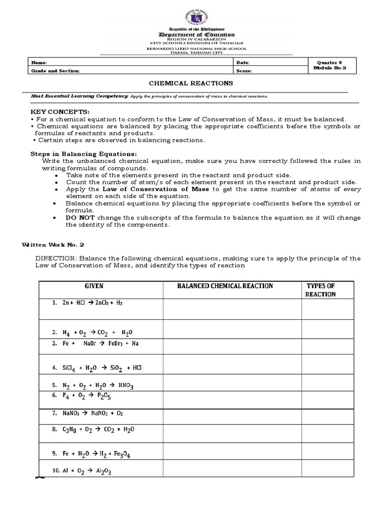 Q2 G10 Chemical Reactions | PDF | Chemistry | Chemical Reactions