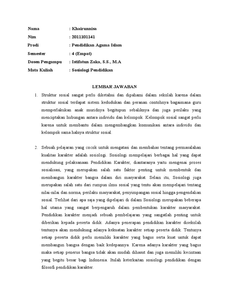 UAS Sosiologi Pendidikan | PDF | Karier & Perkembangan | Ilmu Sosial