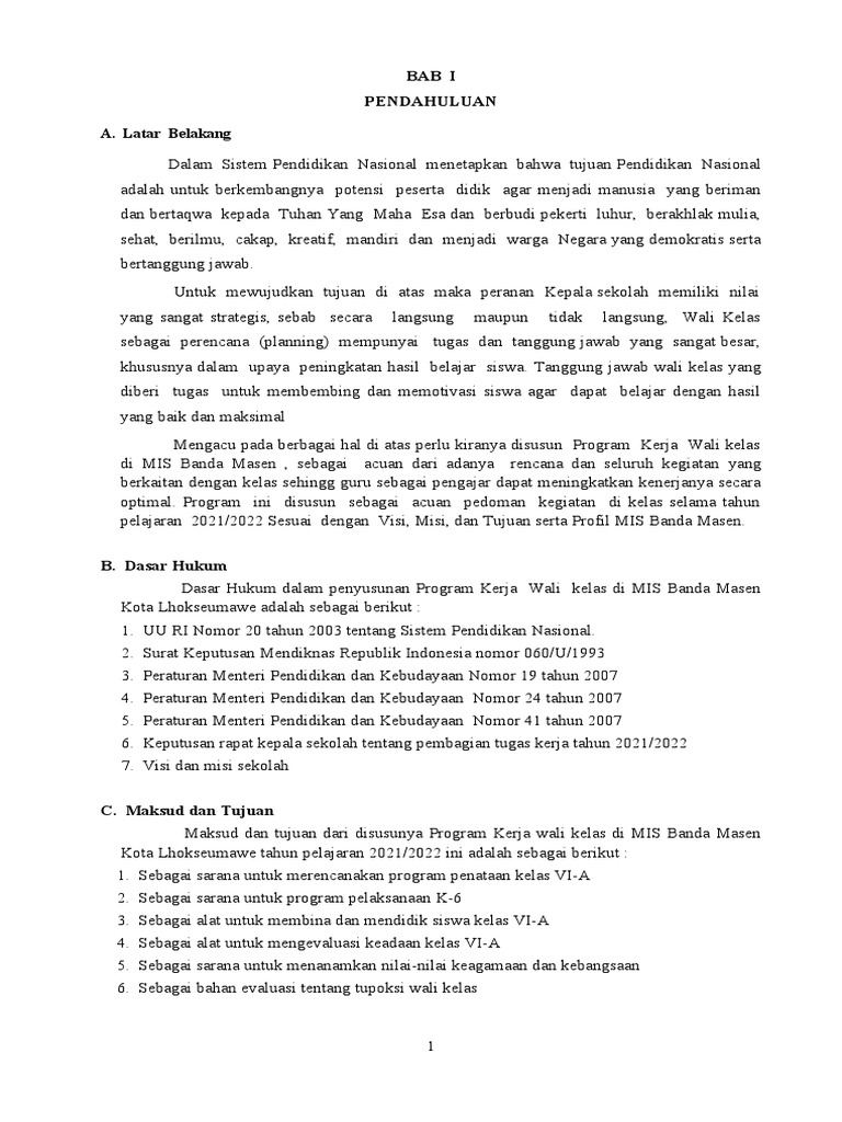 Program Kerja Walikelas | PDF