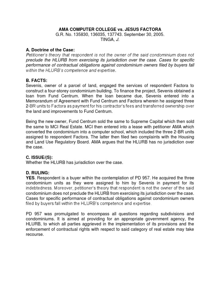 AMA Computer College vs. Factora | PDF