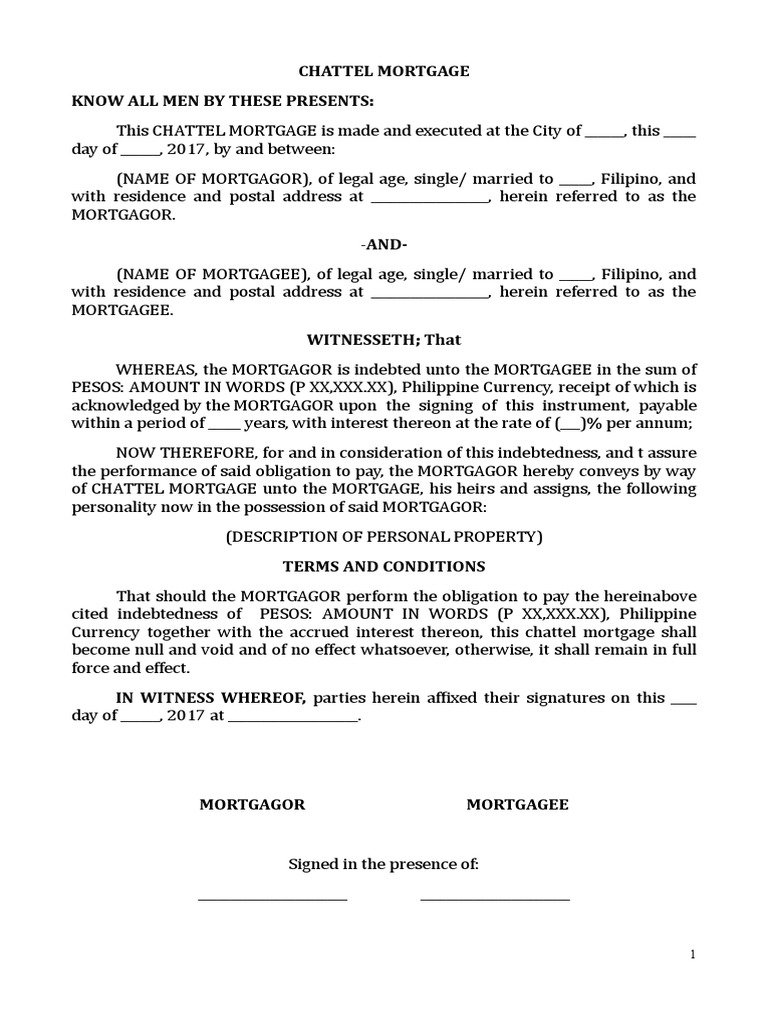 Chattel Mortgage | PDF | Mortgage Law | Real Property Law