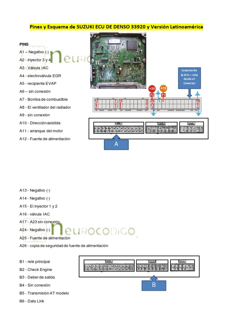 Pines y Esquema de SUZUKI ECU de DENSO 33920 y Version Latinoamerica | PDF | Relé | Bienes ...