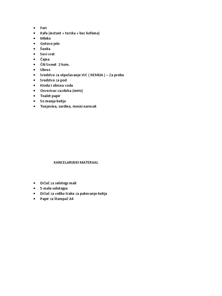 Spisak Za Kupovinu | PDF