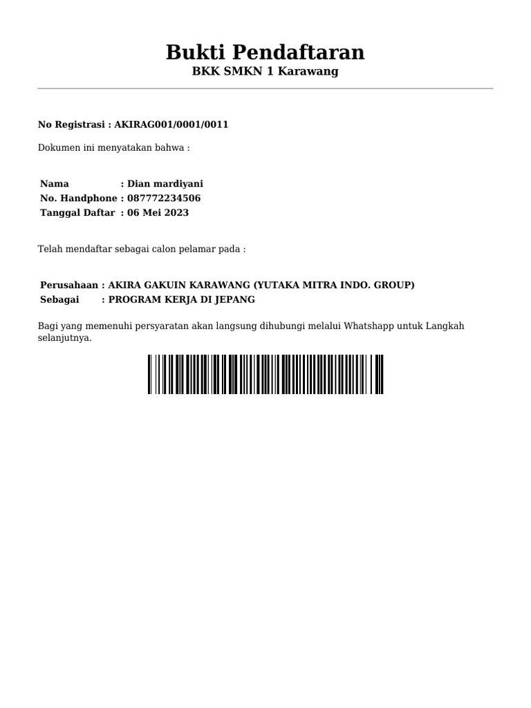 Bukti Pendaftaran | PDF