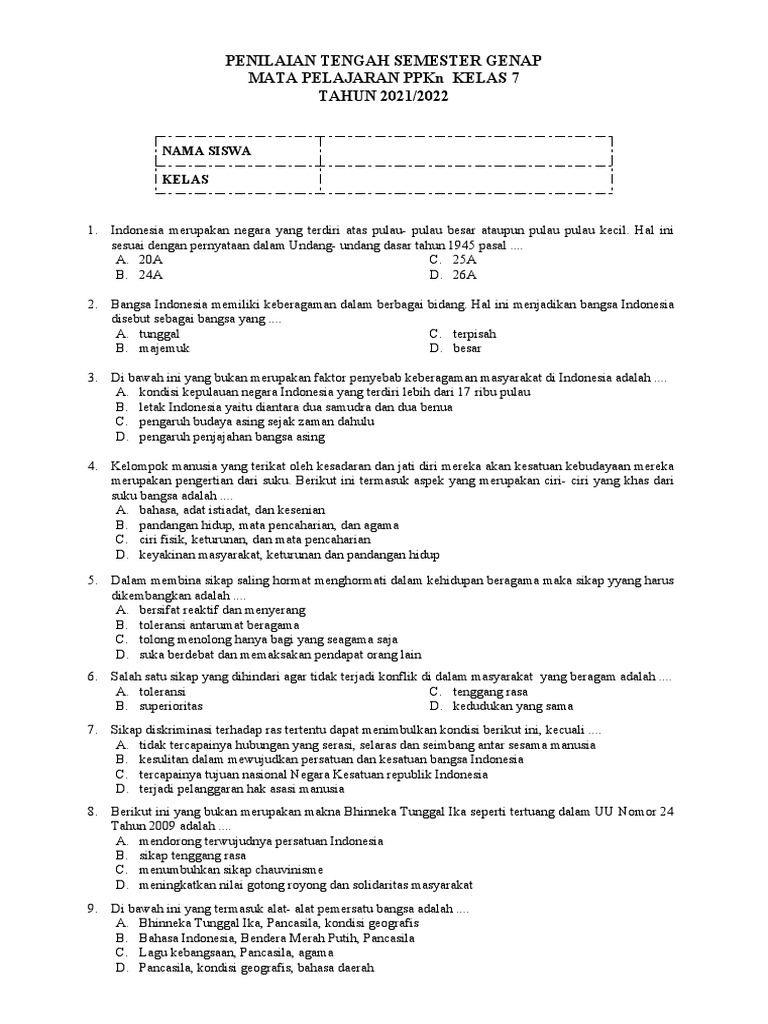 Soal PTS Genap Kelas 7 | PDF
