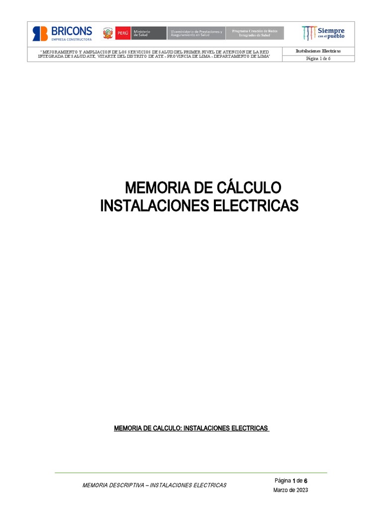 Memoria de Calculo de Instalaciones Electricas | PDF | Corriente eléctrica | Electricidad