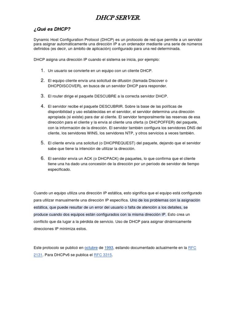 Introducción al Protocolo DHCP | PDF | Dirección IP | Protocolos de internet