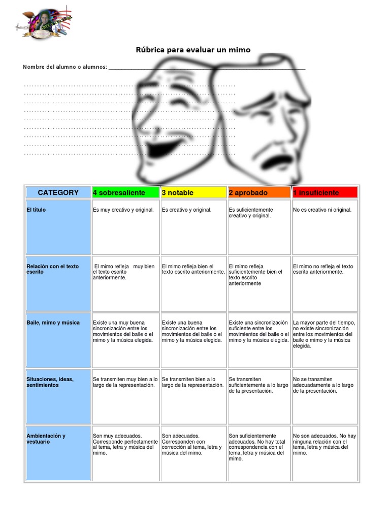 Rúbrica de Evaluación para Mimos | PDF | Artes del Lenguaje y Comunicación
