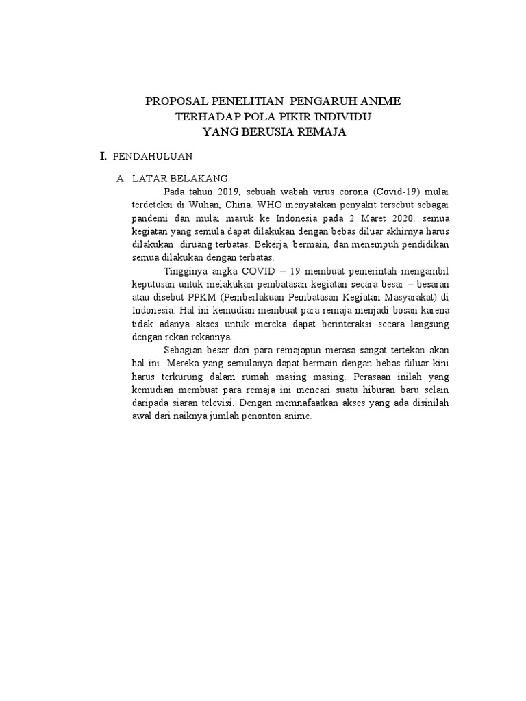 Proposal Penelitian Pengaruh Anime | PDF Proposal Penelitian Pengaruh Anime | PDF