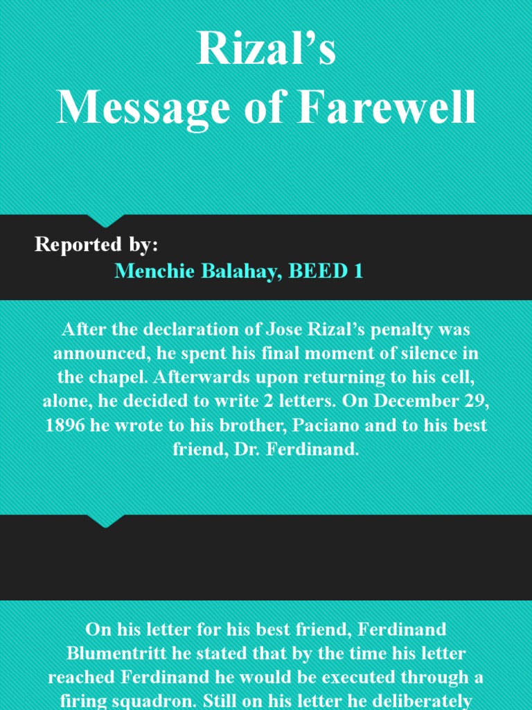 Report - Rizal's Message of Farewell | PDF