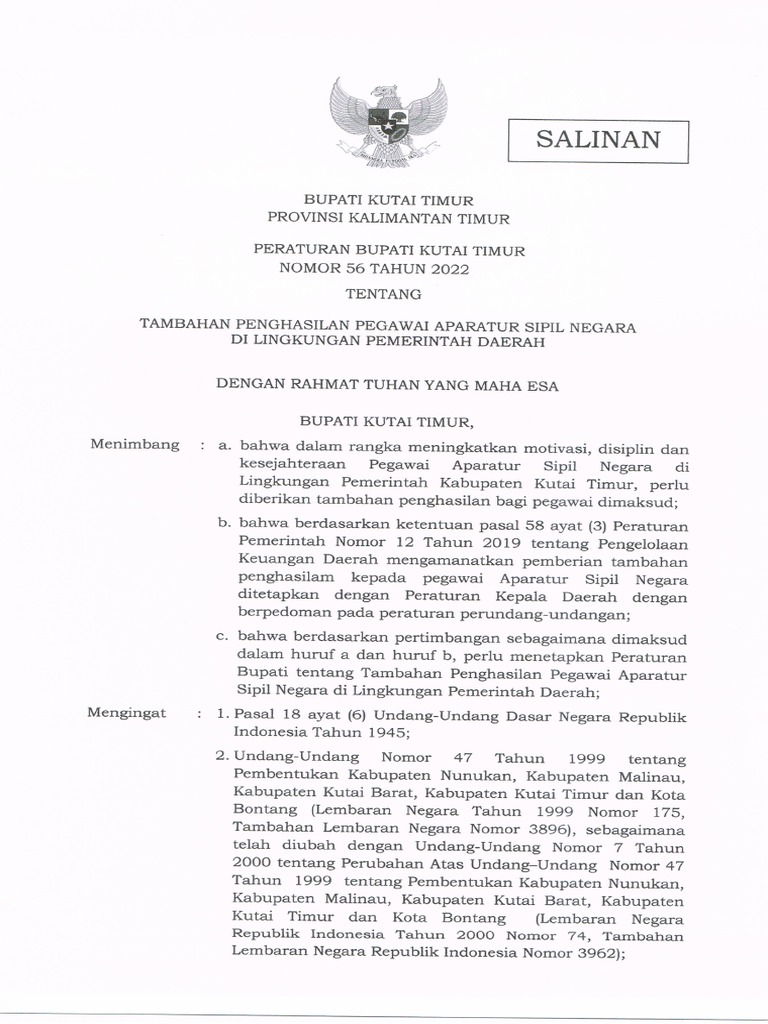 Perbup 56 Tahun 2022 Tentang TPP | PDF