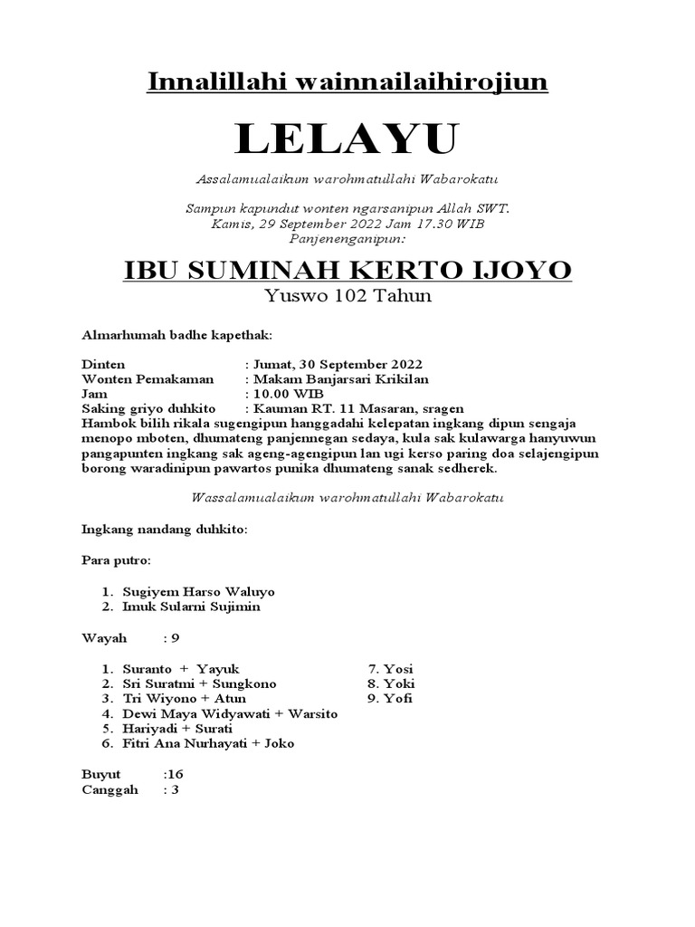 Lelayu Bahasa Jawa | PDF