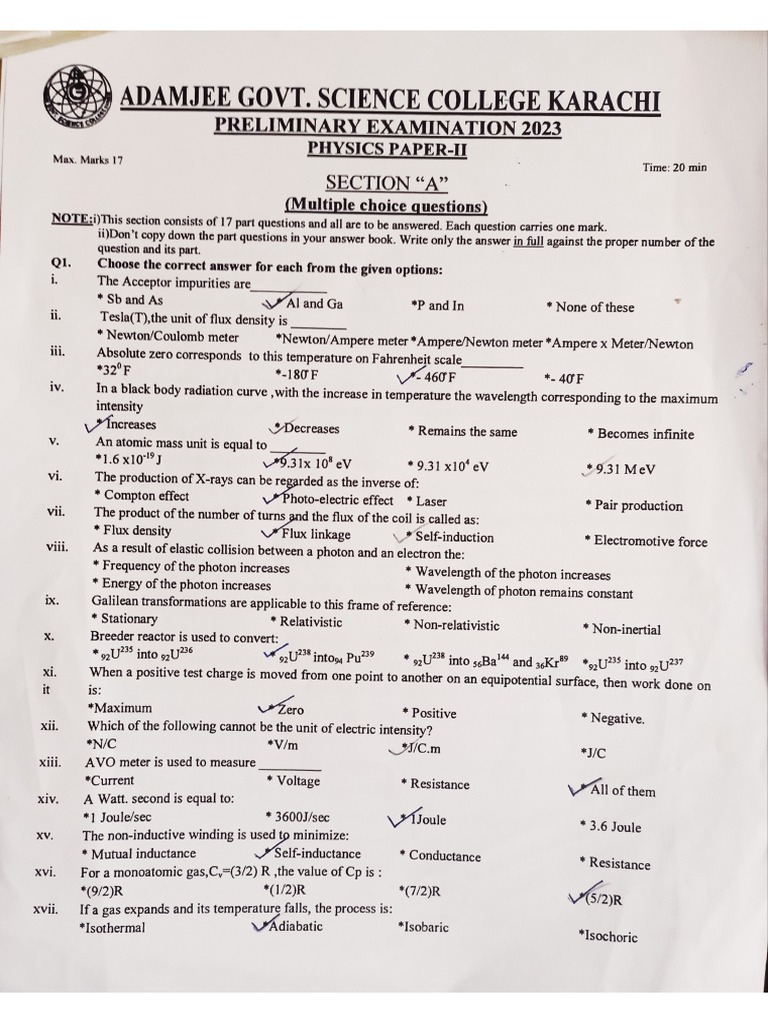 Adamjee Physics Paper 2023 | PDF