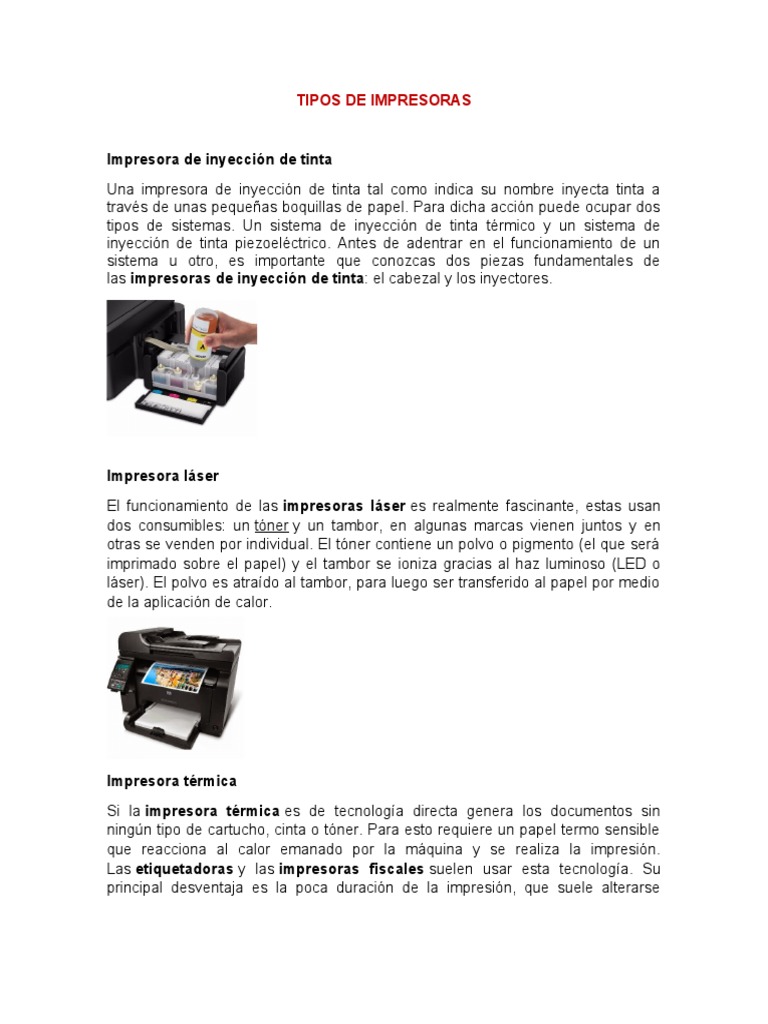 Tipos de Impresoras | PDF | Impresora (Computación) | Tecnología de ...